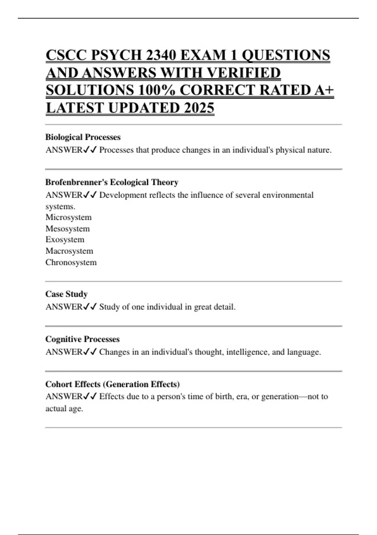 CSCC PSYCH 2340 EXAM 1 QUESTIONS AND ANSWERS WITH VERIFIED SOLUTIONS 100% CORRECT RATED A+ ...