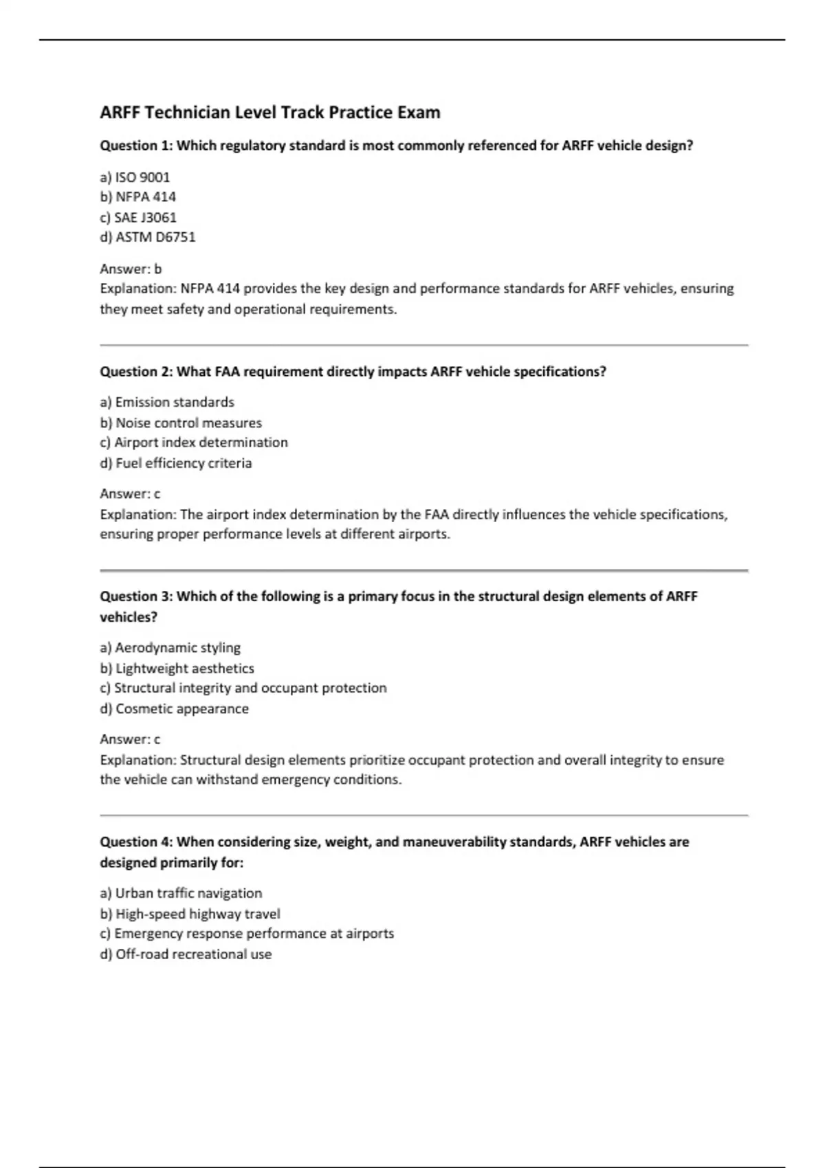 ARFF Technician Level Track Practice Exam - Computers - Stuvia US