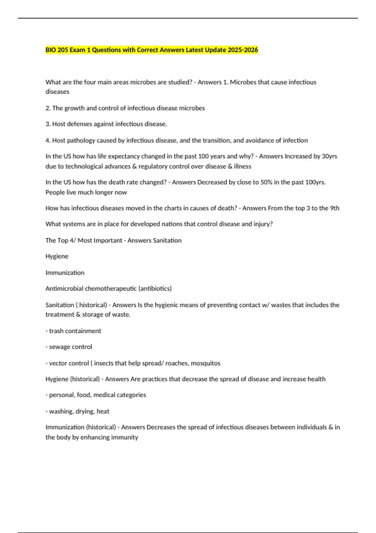 BIO 205 Exam 1 Questions with Correct Answers Latest Update - BIO 205 ...