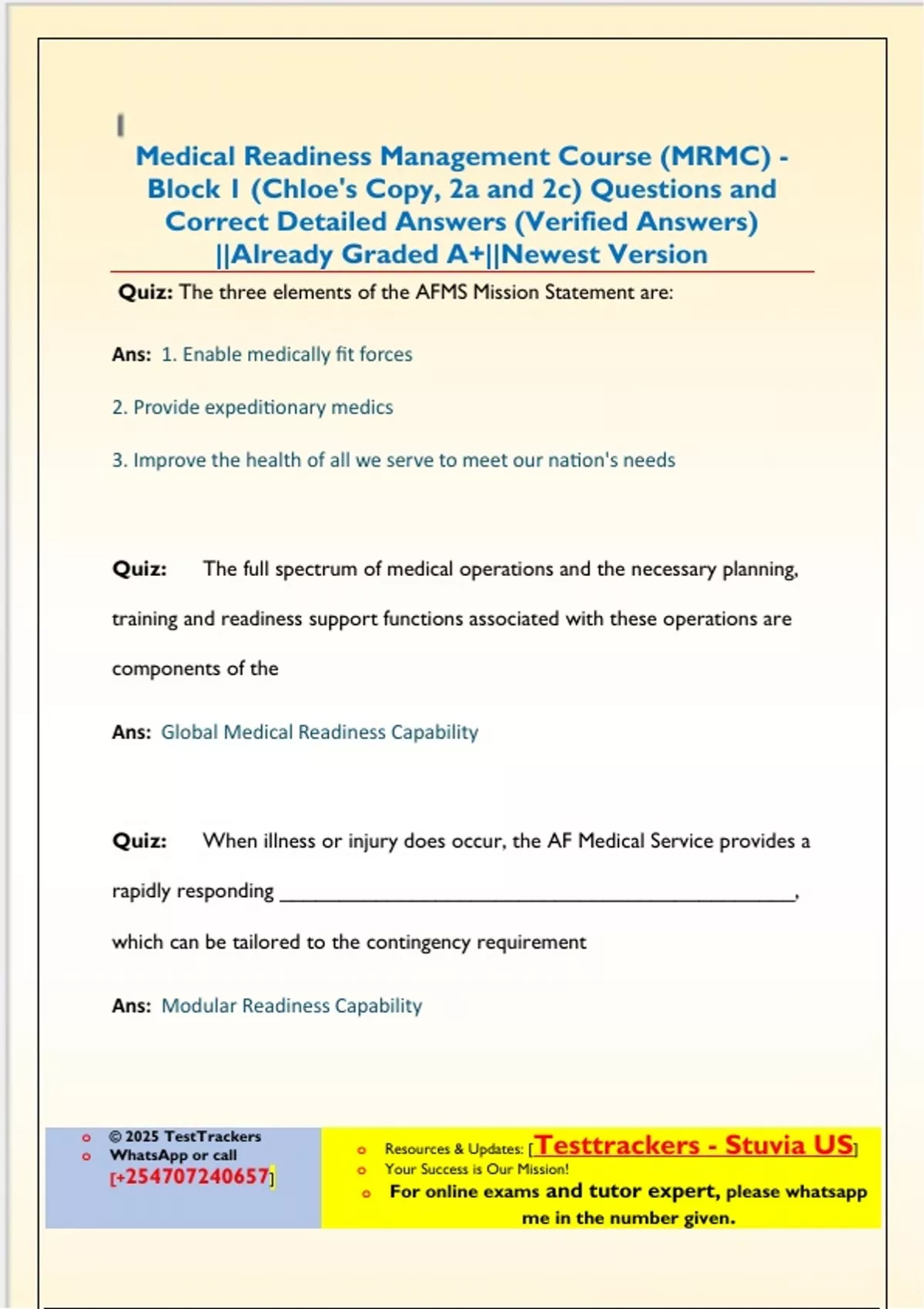 Medical Readiness Management Course (MRMC) - Block 1 (Chloe's Copy, 2a ...