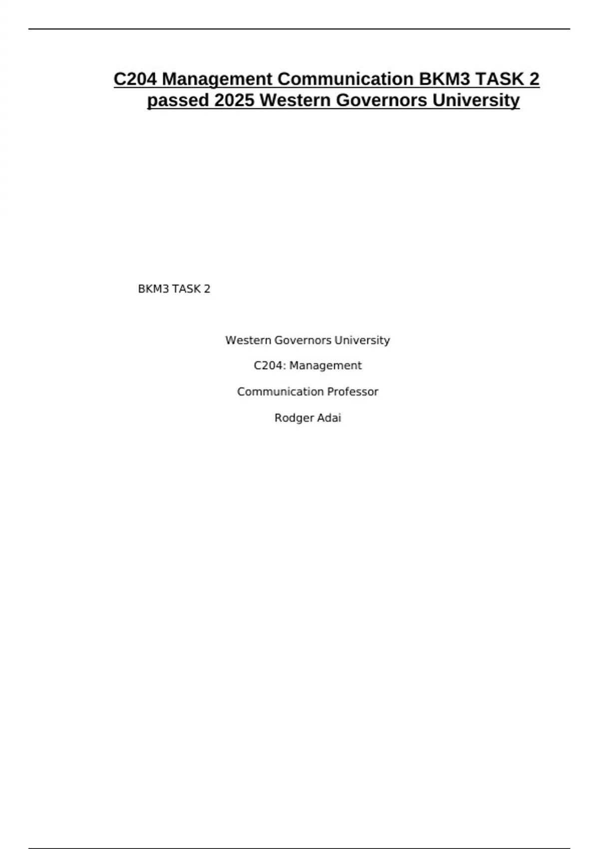 C204 Management Communication BKM3 TASK 2 passed 2025 Western Governors ...
