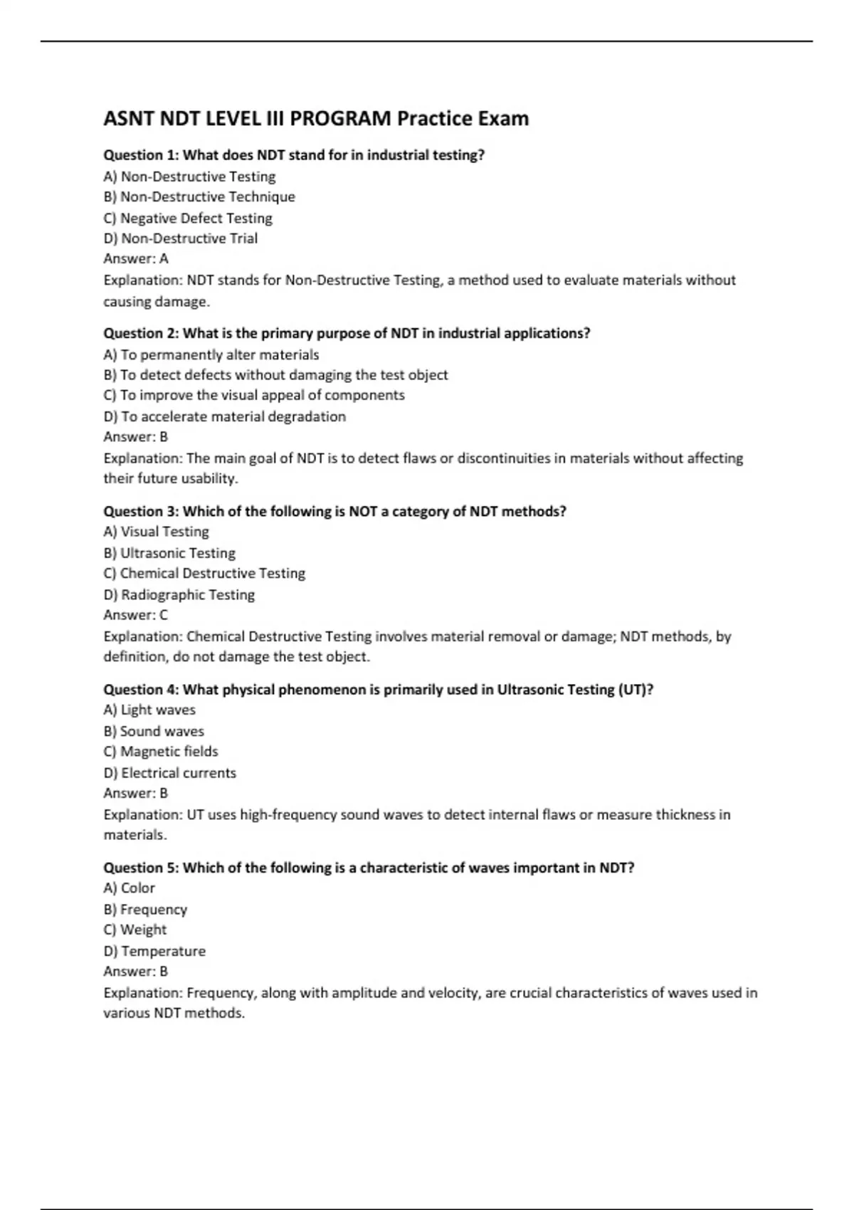 ASNT NDT LEVEL III PROGRAM Practice Exam - Computers - Stuvia US