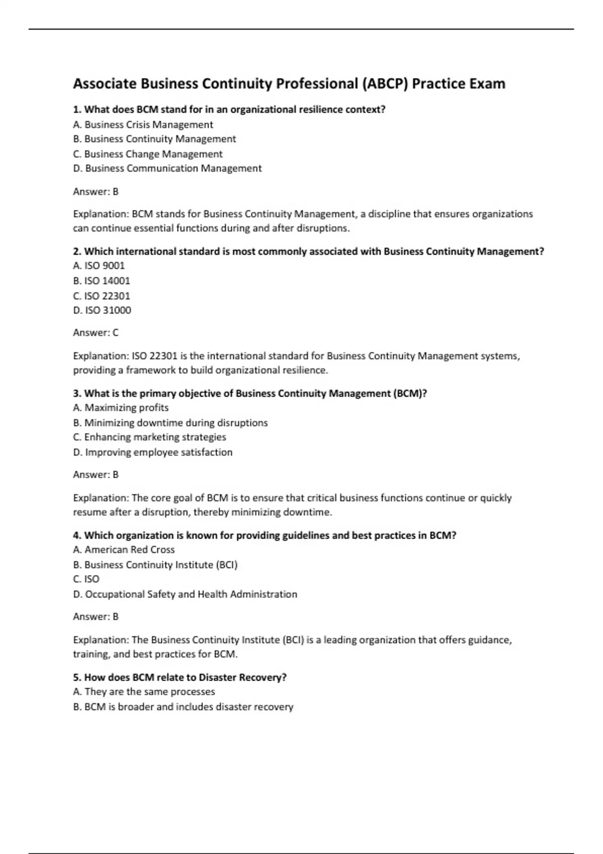 Associate Business Continuity Professional (ABCP) Practice Exam - Computers - Stuvia US