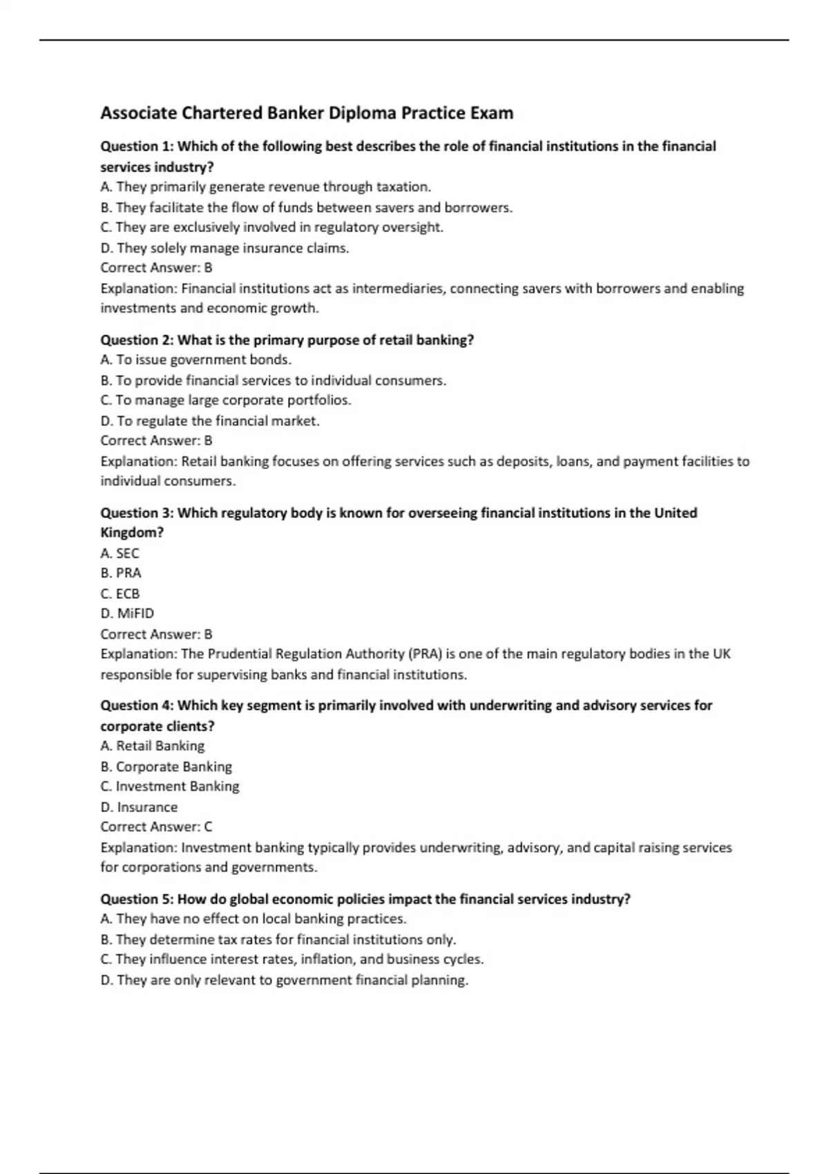 Associate Chartered Banker Diploma Practice Exam - Computers - Stuvia UK