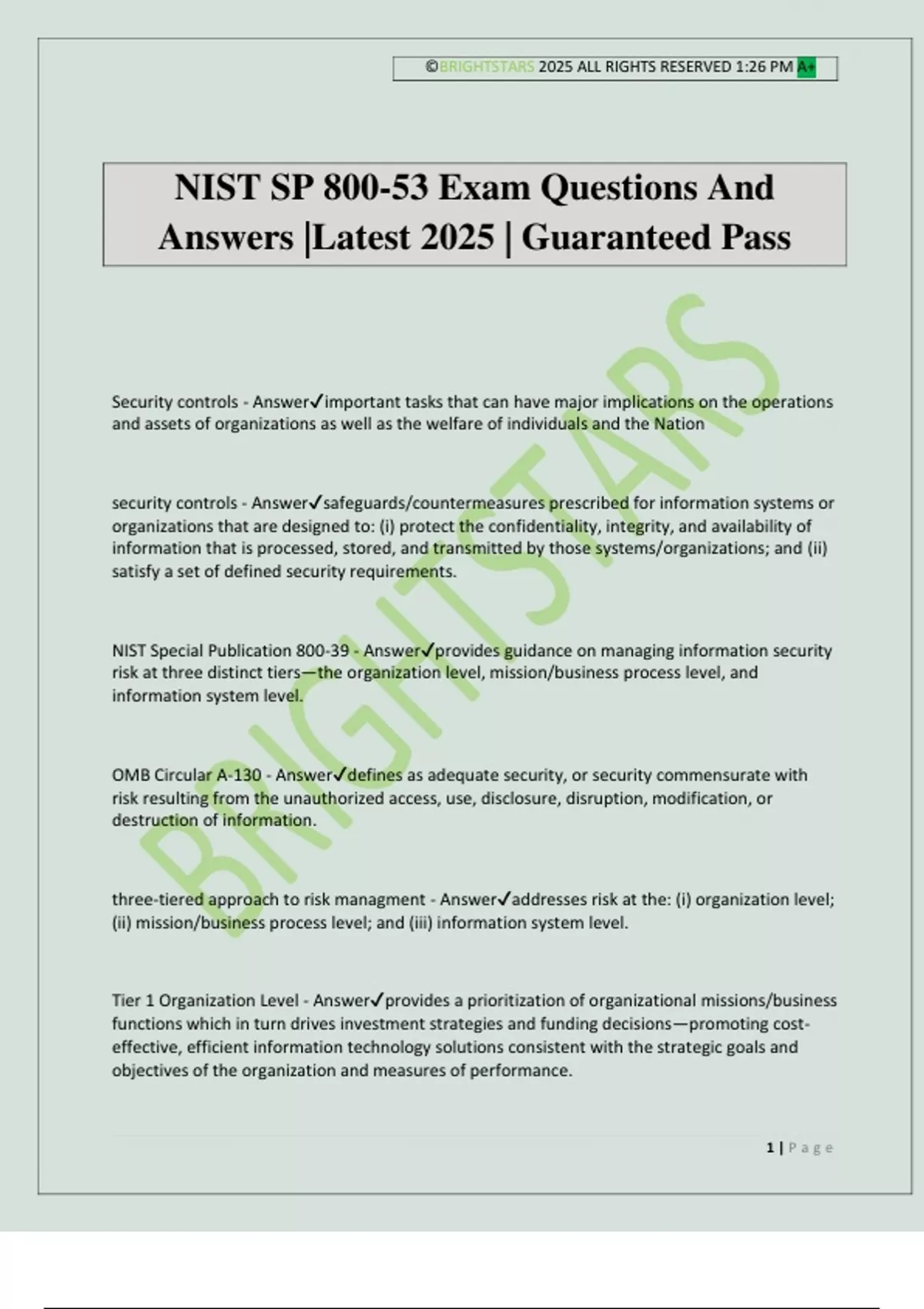 NIST SP 800-53 Exam Questions And Answers |Latest 2025 | Guaranteed ...