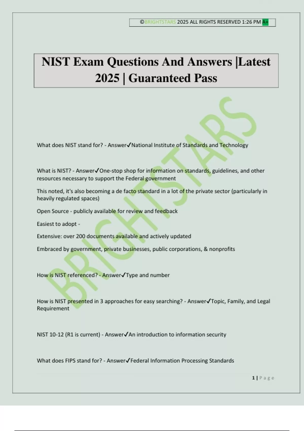 NIST Exam Questions And Answers |Latest 2025 | Guaranteed Pass - NIST ...