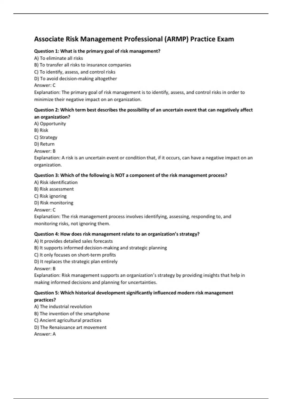 Associate Risk Management Professional (ARMP) Practice Exam - Computers ...