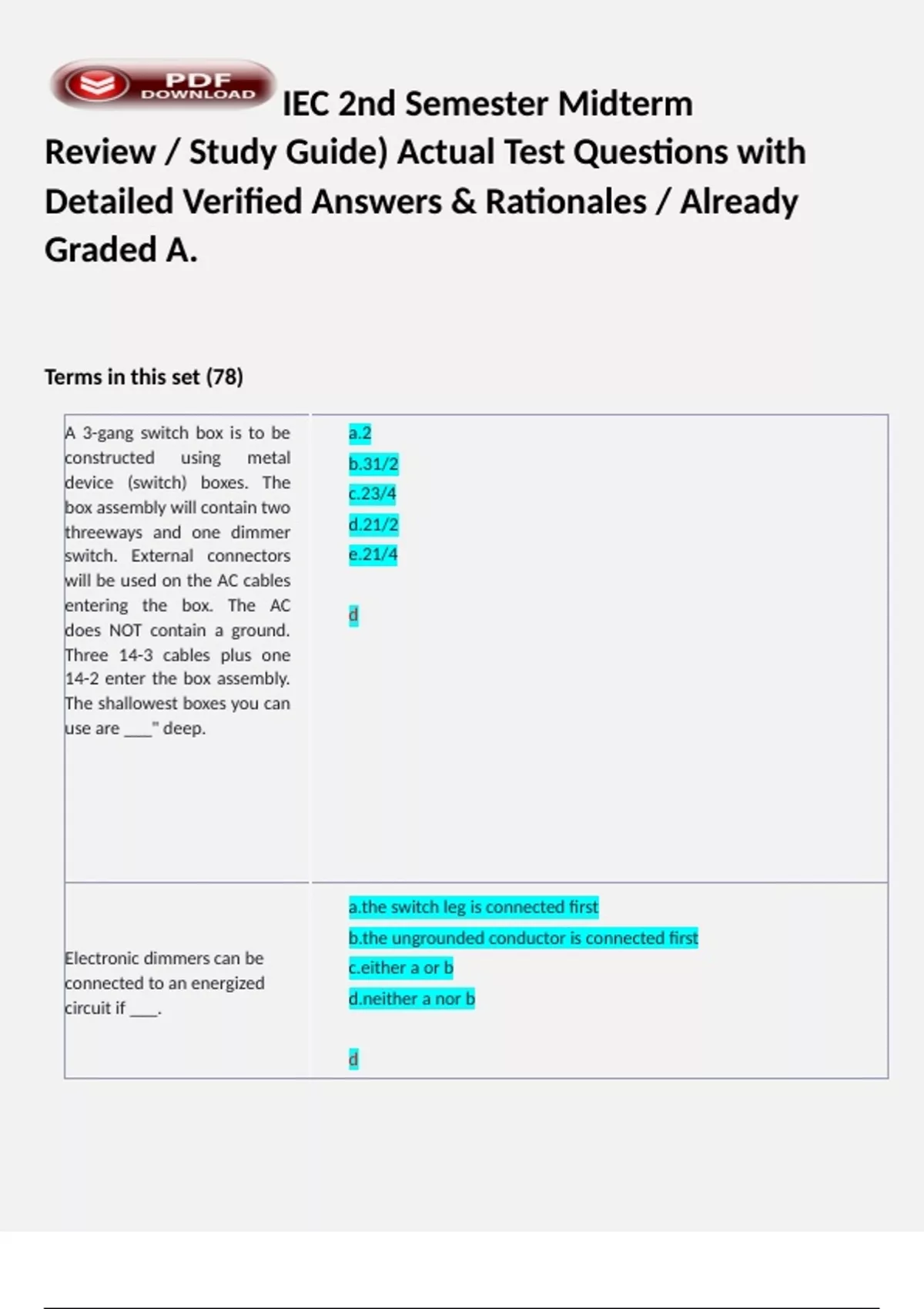 IEC 2nd Semester Midterm Review / Study Guide) Actual Test Questions ...