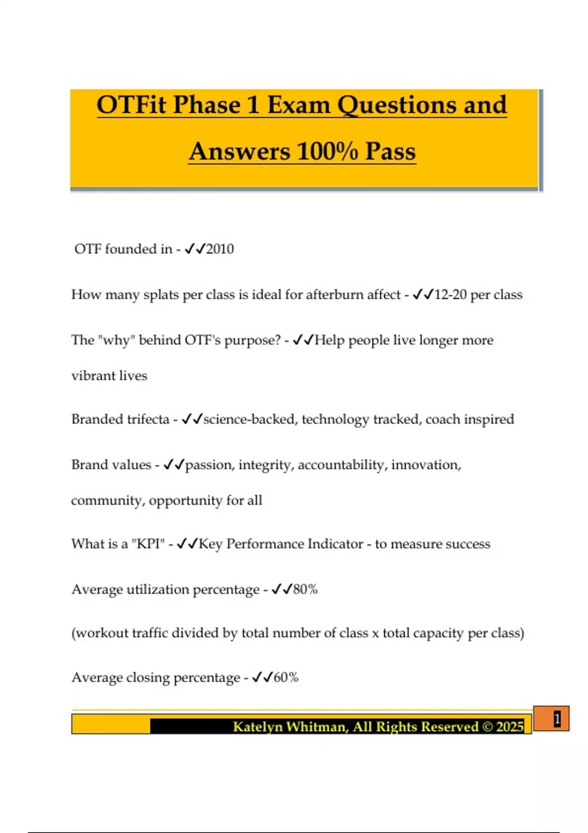 OTFit Phase 1 Exam Questions and Answers 100% Pass - OTF - Stuvia US