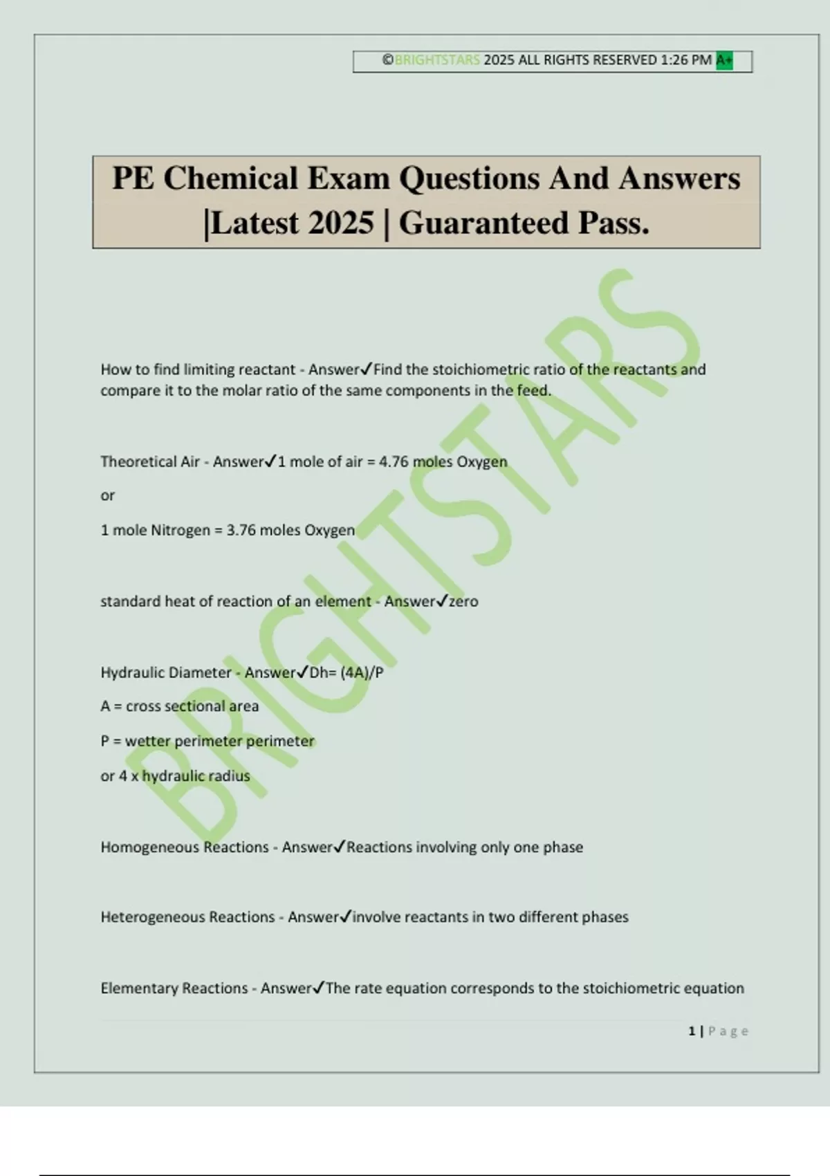 PE Chemical Exam Questions And Answers |Latest 2025 | Guaranteed Pass ...