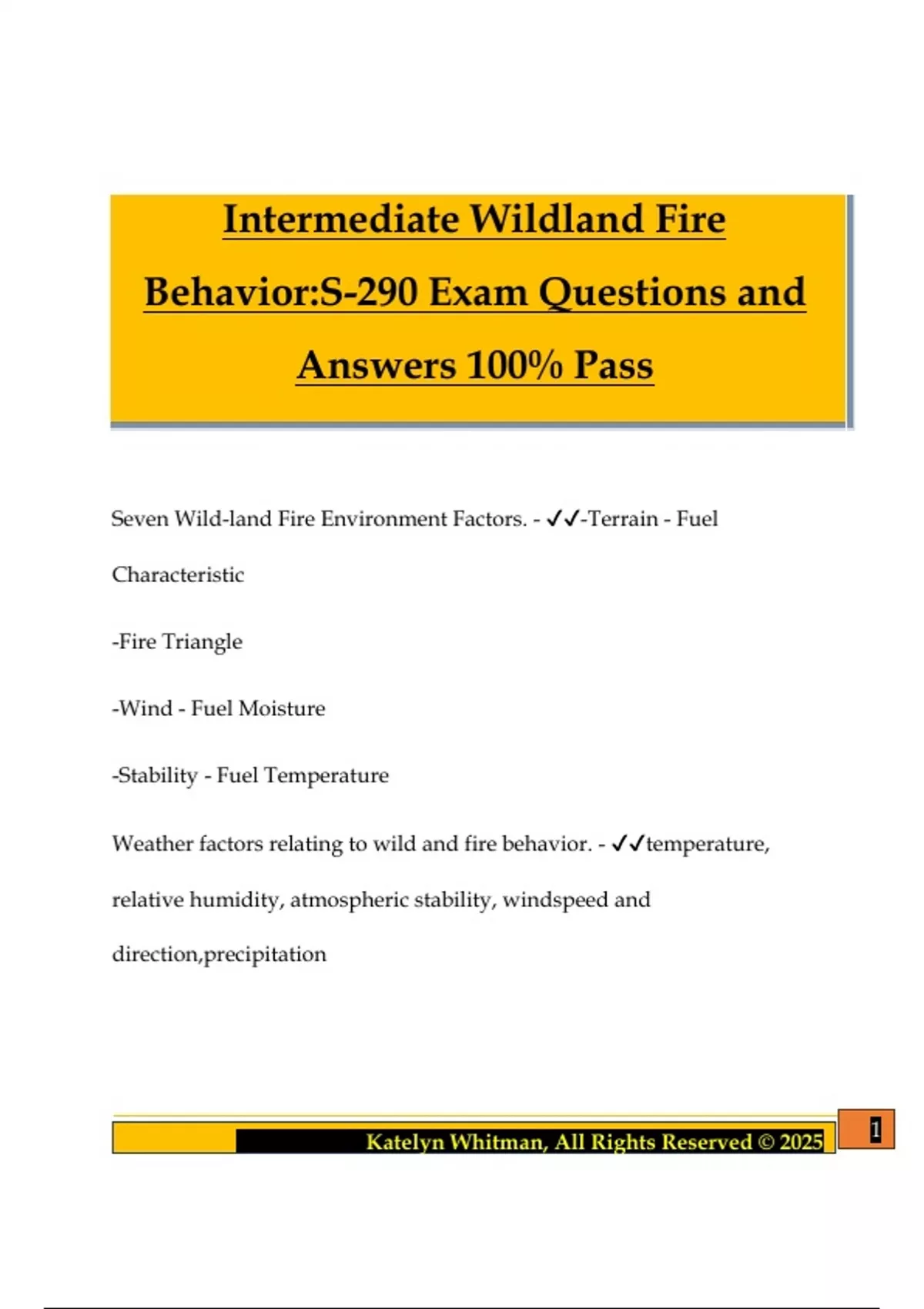 Intermediate Wildland Fire Behavior:S-290 Exam Questions and Answers ...
