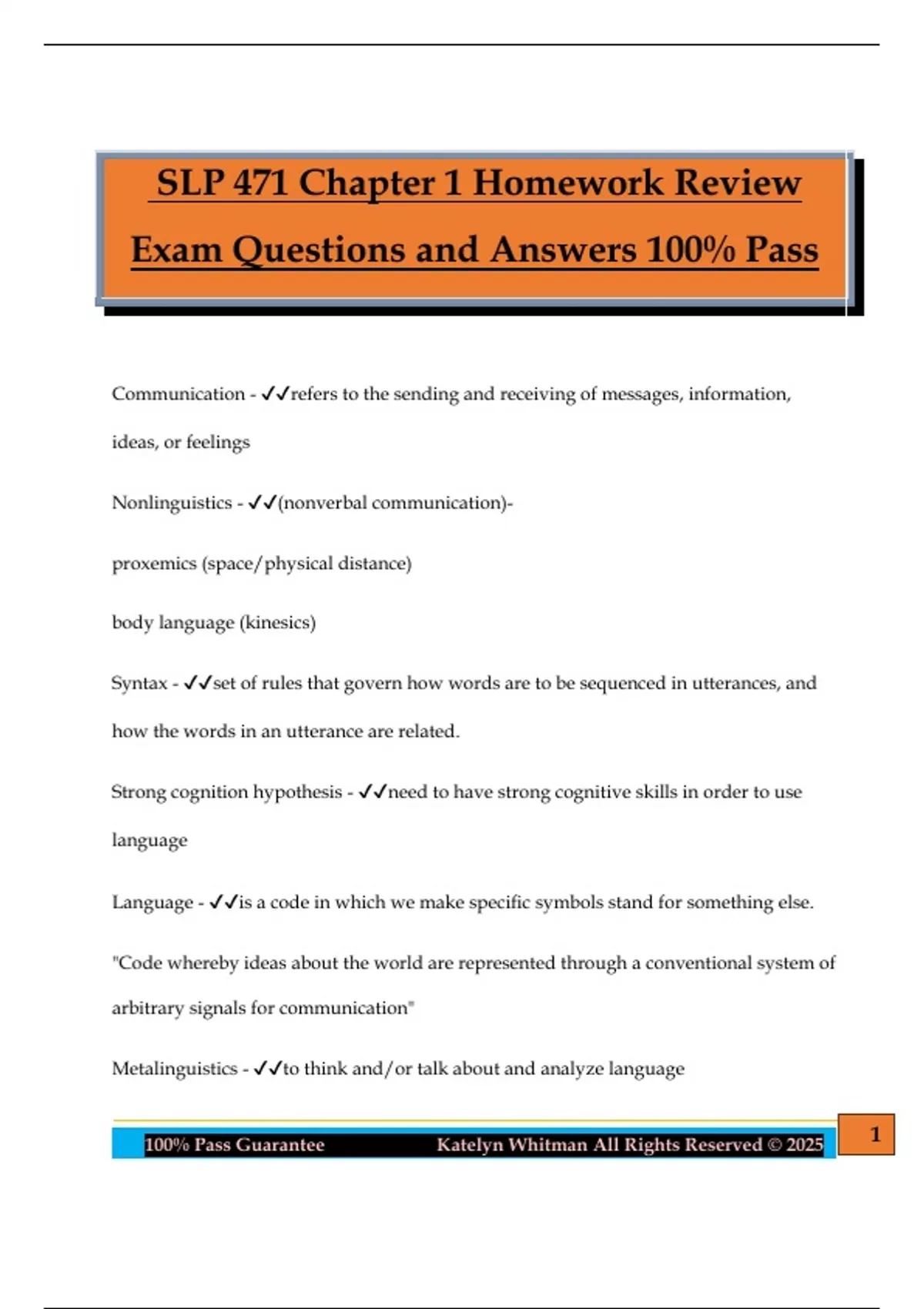 SLP 471 Chapter 1 Homework Review Exam Questions and Answers 100% Pass ...