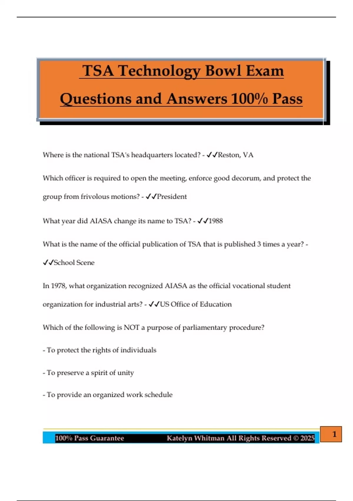TSA Technology Bowl Exam Questions and Answers 100% Pass - TSA Technology Bowl - Stuvia US