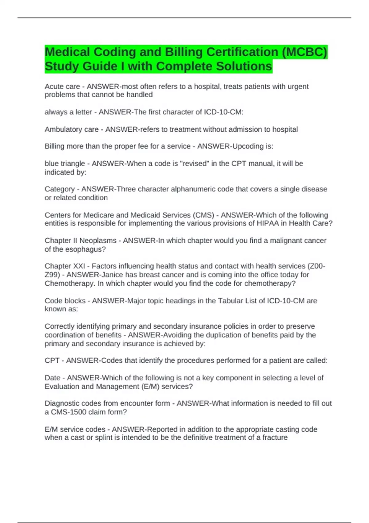 Medical Coding and Billing Certification (MCBC) Study Guide I with ...