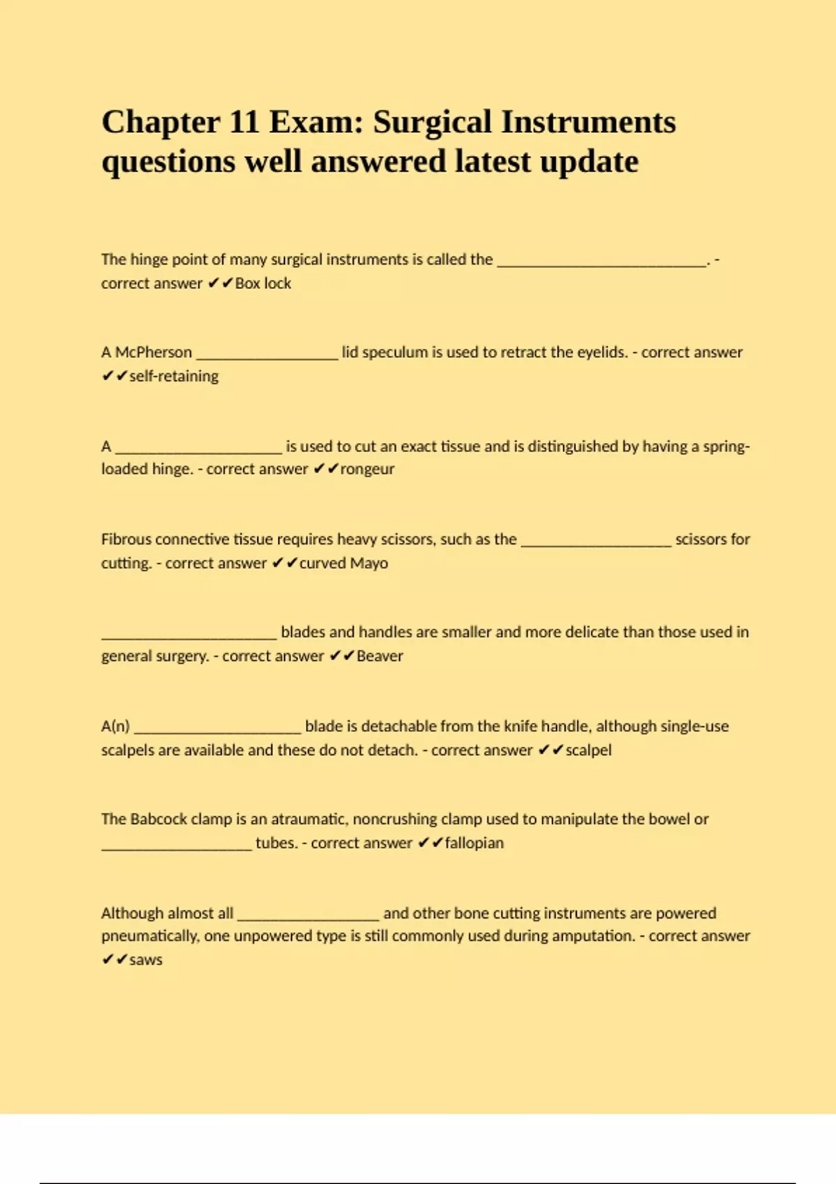 Chapter 11 Exam: Surgical Instruments questions well answered latest ...
