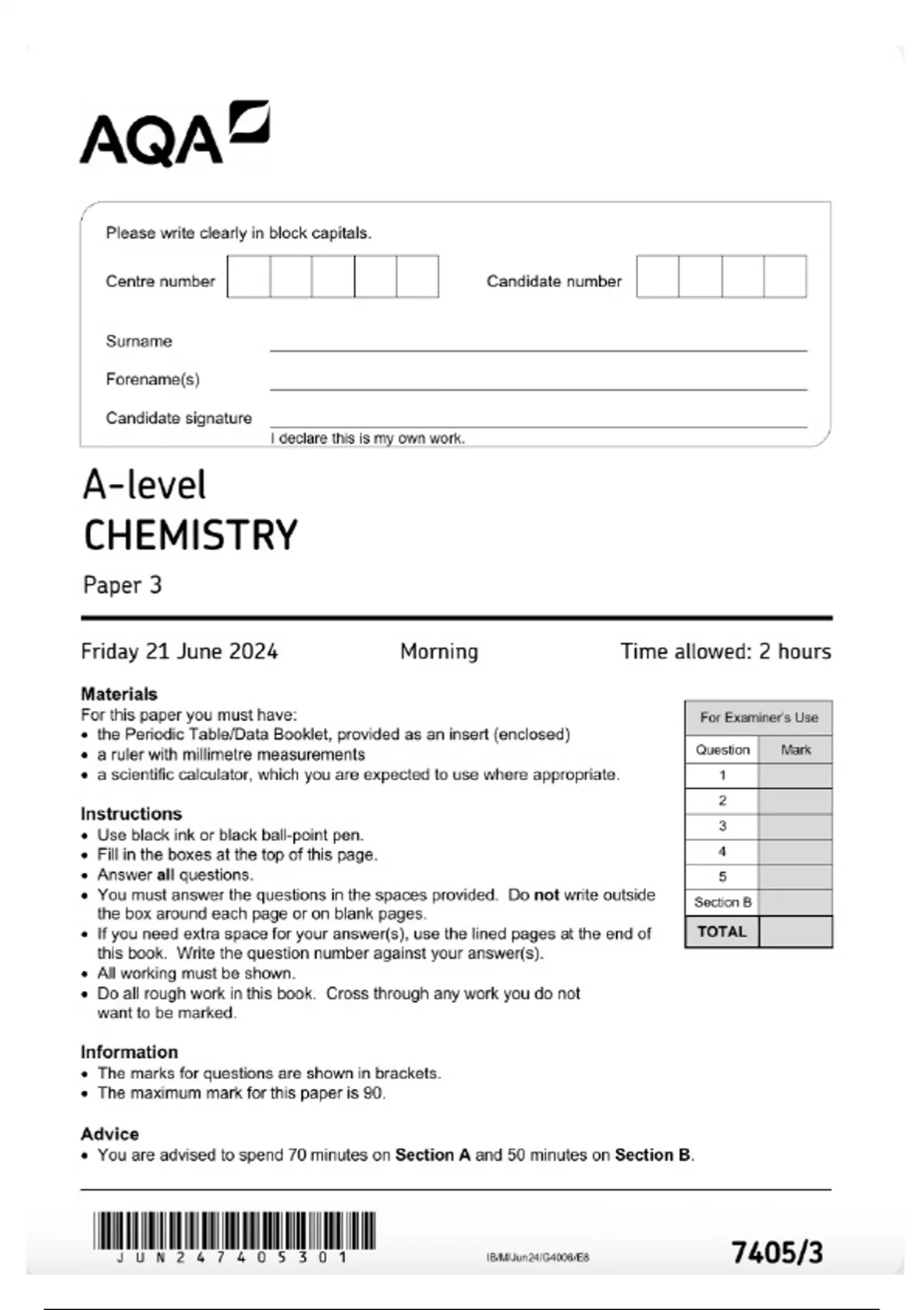 2024 aqa alevel chemistry paper 3 - Chemistry - Stuvia UK