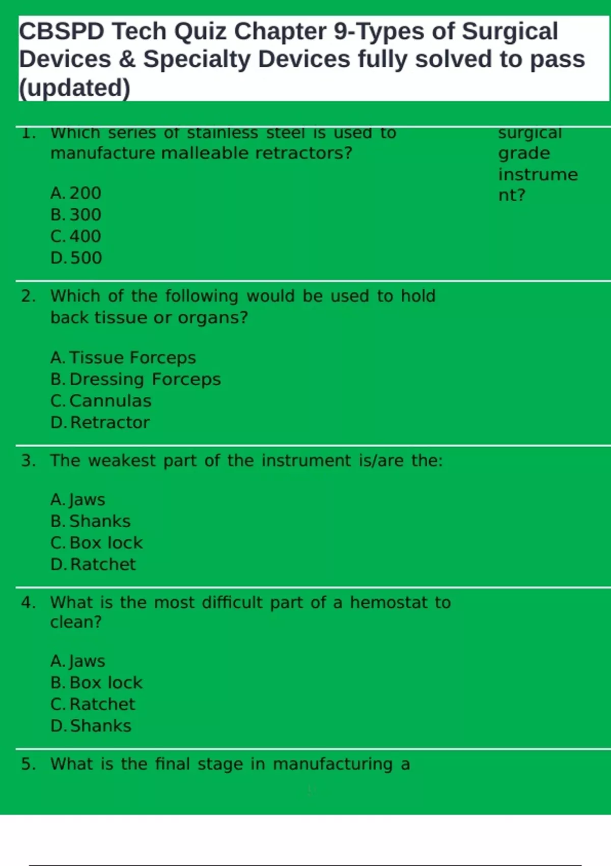 CBSPD Tech Quiz Chapter 9-Types of Surgical Devices & Specialty Devices ...