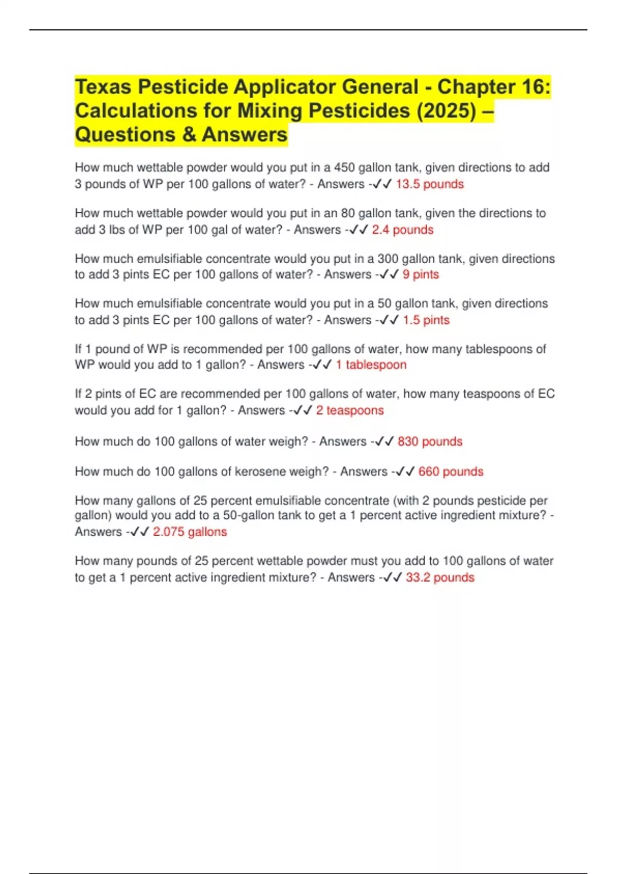 Texas Pesticide Applicator General - Chapter 16: Calculations for ...