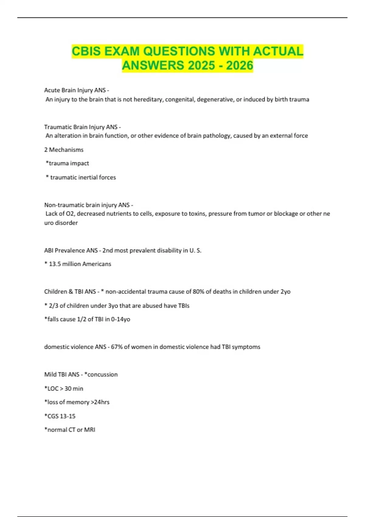 CBIS EXAM QUESTIONS WITH ACTUAL ANSWERS - CBIS - Stuvia US