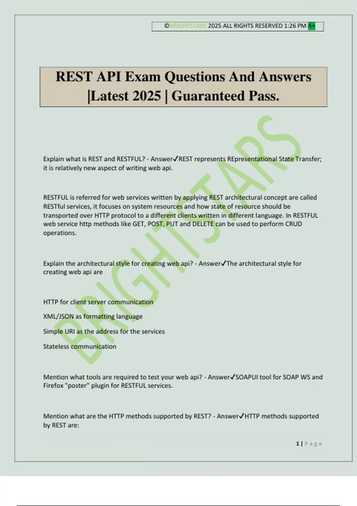 REST API Exam Questions And Answers |Latest 2025 | Guaranteed Pass ...