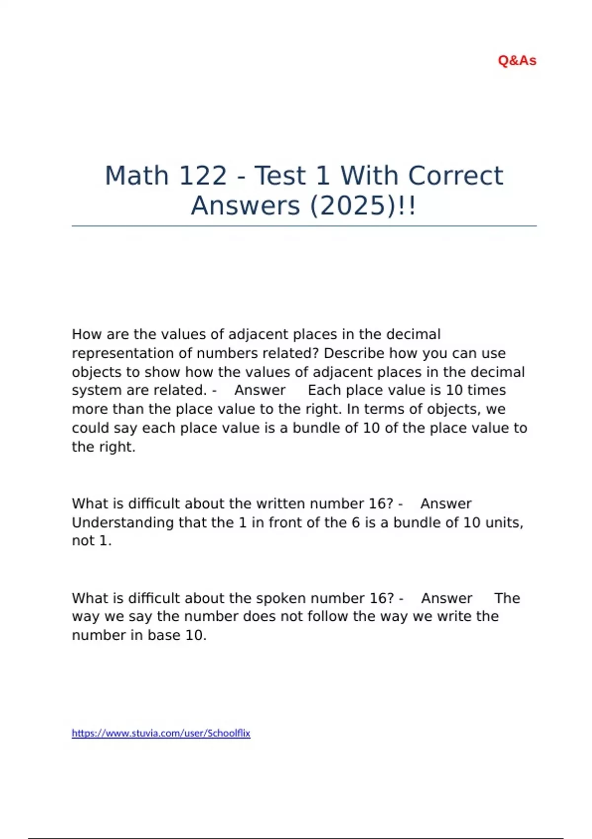 Math 122 - Test 1 With Correct Answers (2025)!! - MATH 122 - Stuvia US
