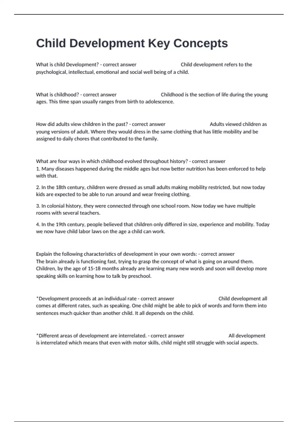 Child Development Key Concepts Questions With All Complete And Verified ...