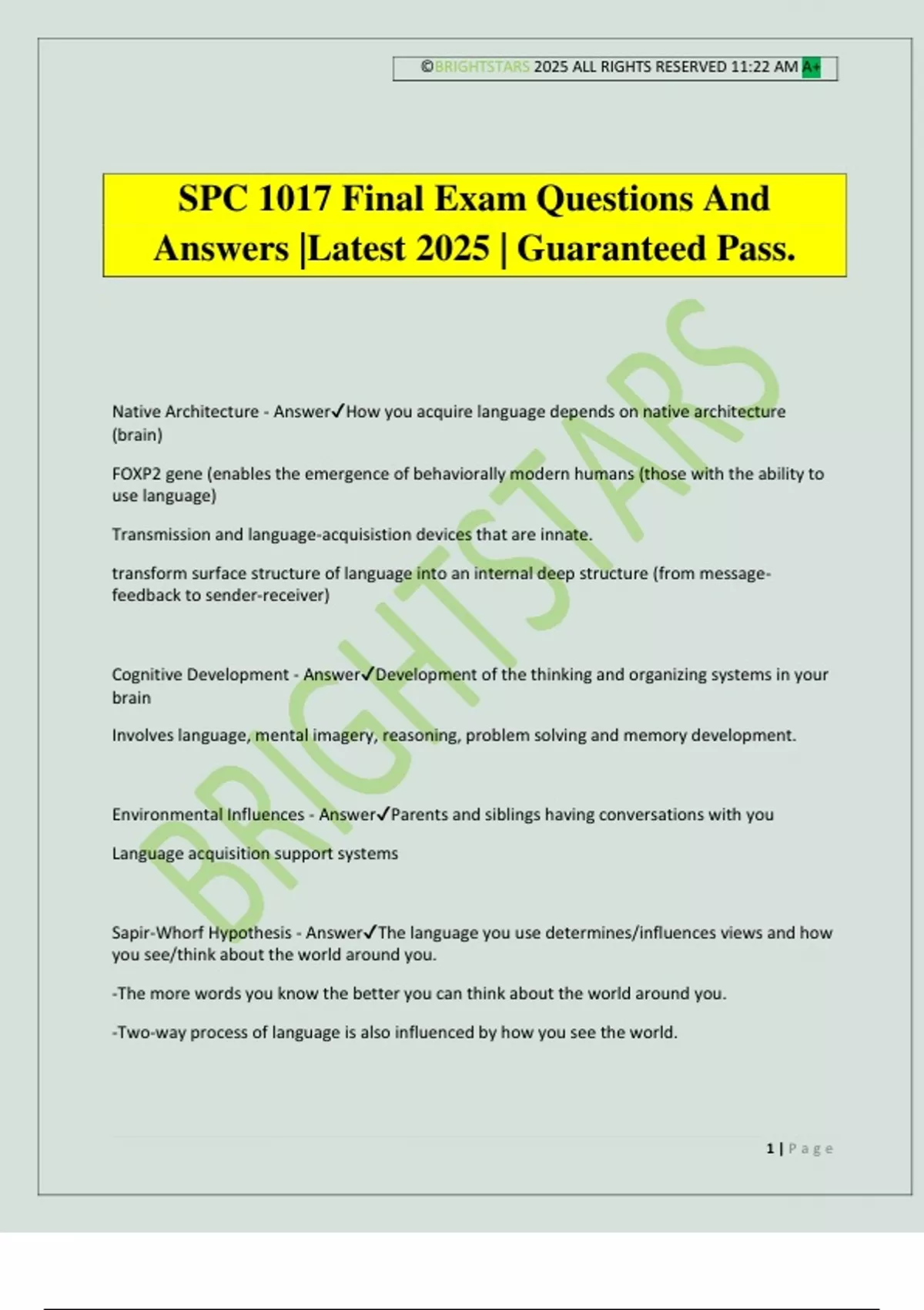 SPC 1017 Final Exam Questions And Answers |Latest 2025 | Guaranteed ...