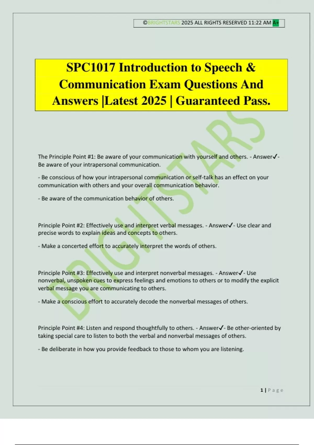 SPC1017 Introduction to Speech & Communication Exam Questions And ...