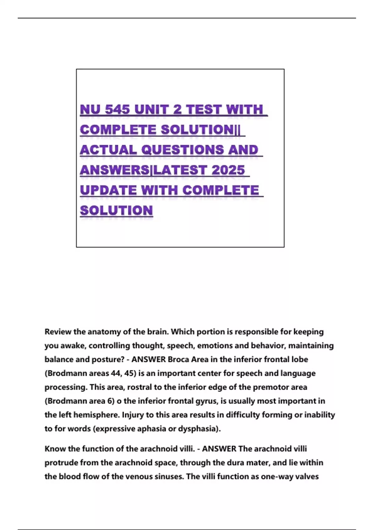 NU 545 UNIT 2 TEST WITH COMPLETE SOLUTION|| ACTUAL QUESTIONS AND ...