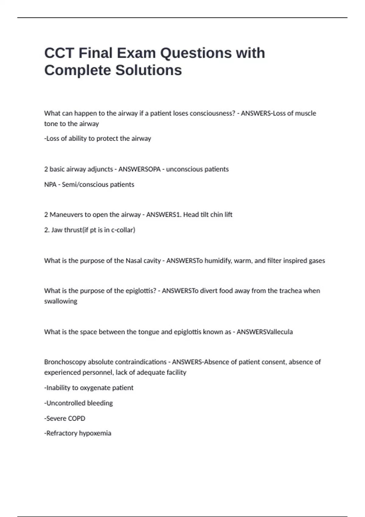 CCT Final Exam Questions with Complete Solutions - CCT - Stuvia US