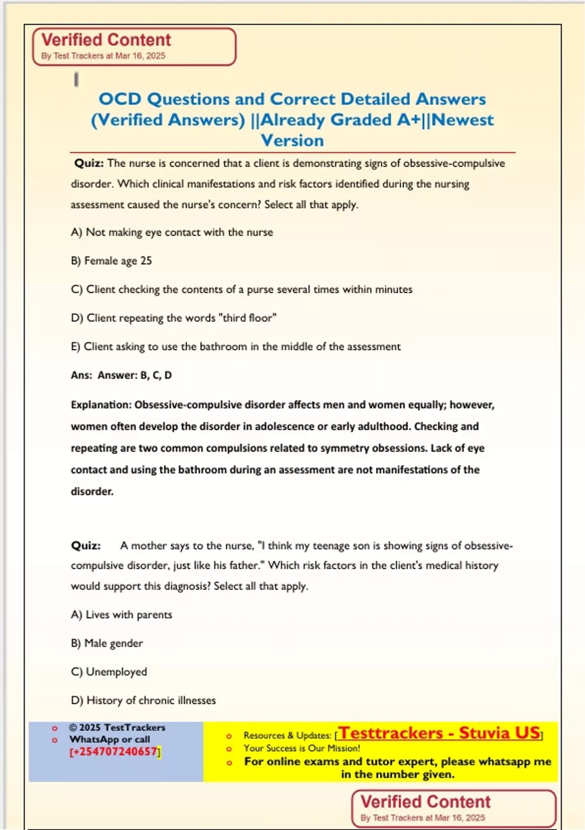 OCD Questions and Correct Detailed Answers (Verified Answers) ||Already ...