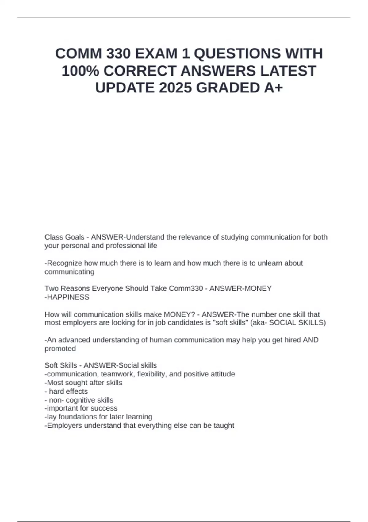 COMM 330 EXAM 1 QUESTIONS WITH 100% CORRECT ANSWERS LATEST UPDATE 2025 ...