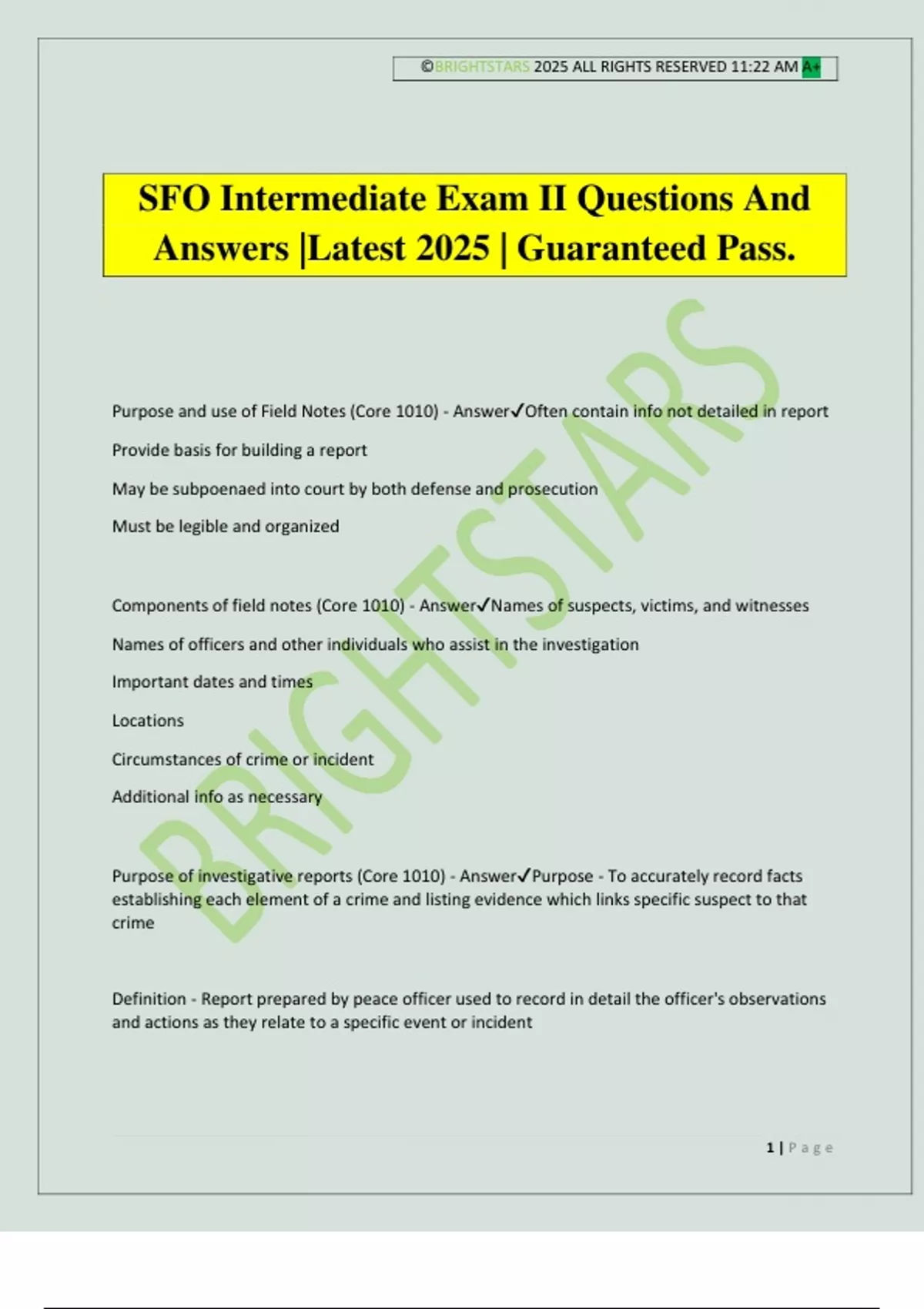 SFO Intermediate Exam II Questions And Answers |Latest 2025 ...