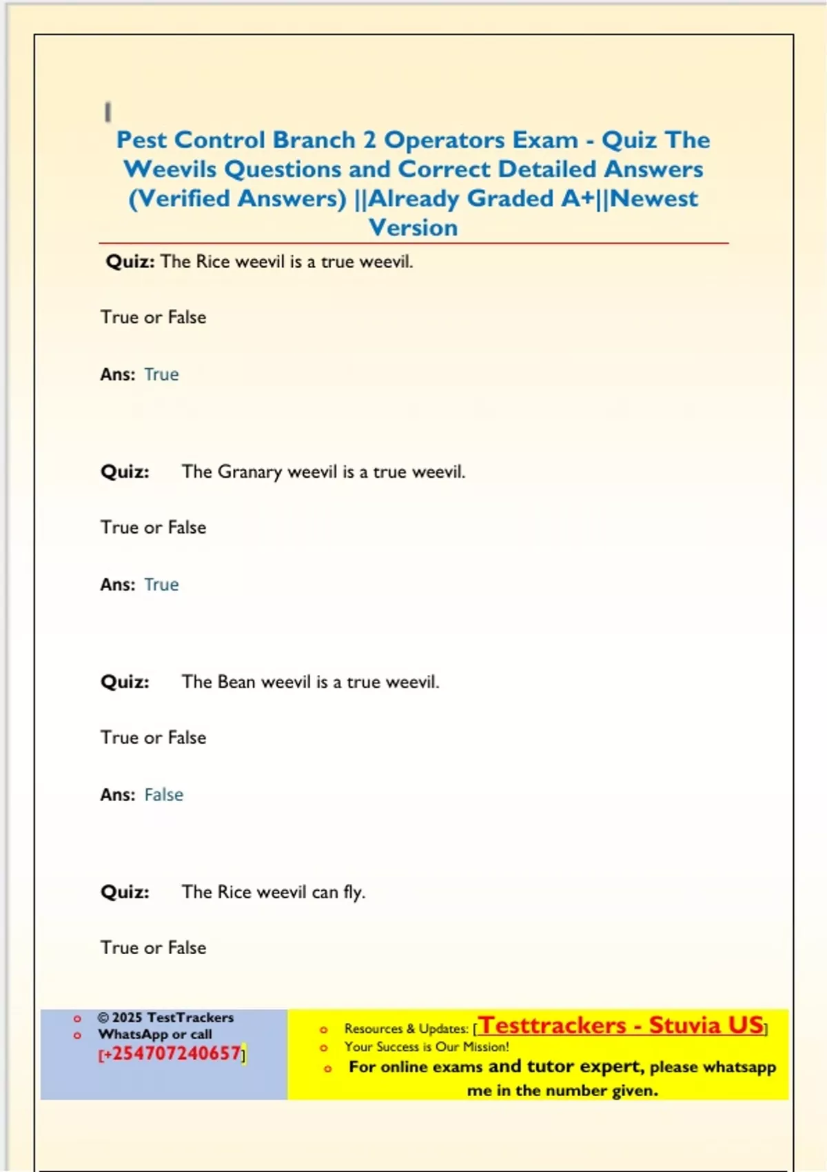 Pest Control Branch 2 Operators Exam - Quiz The Weevils Questions and ...