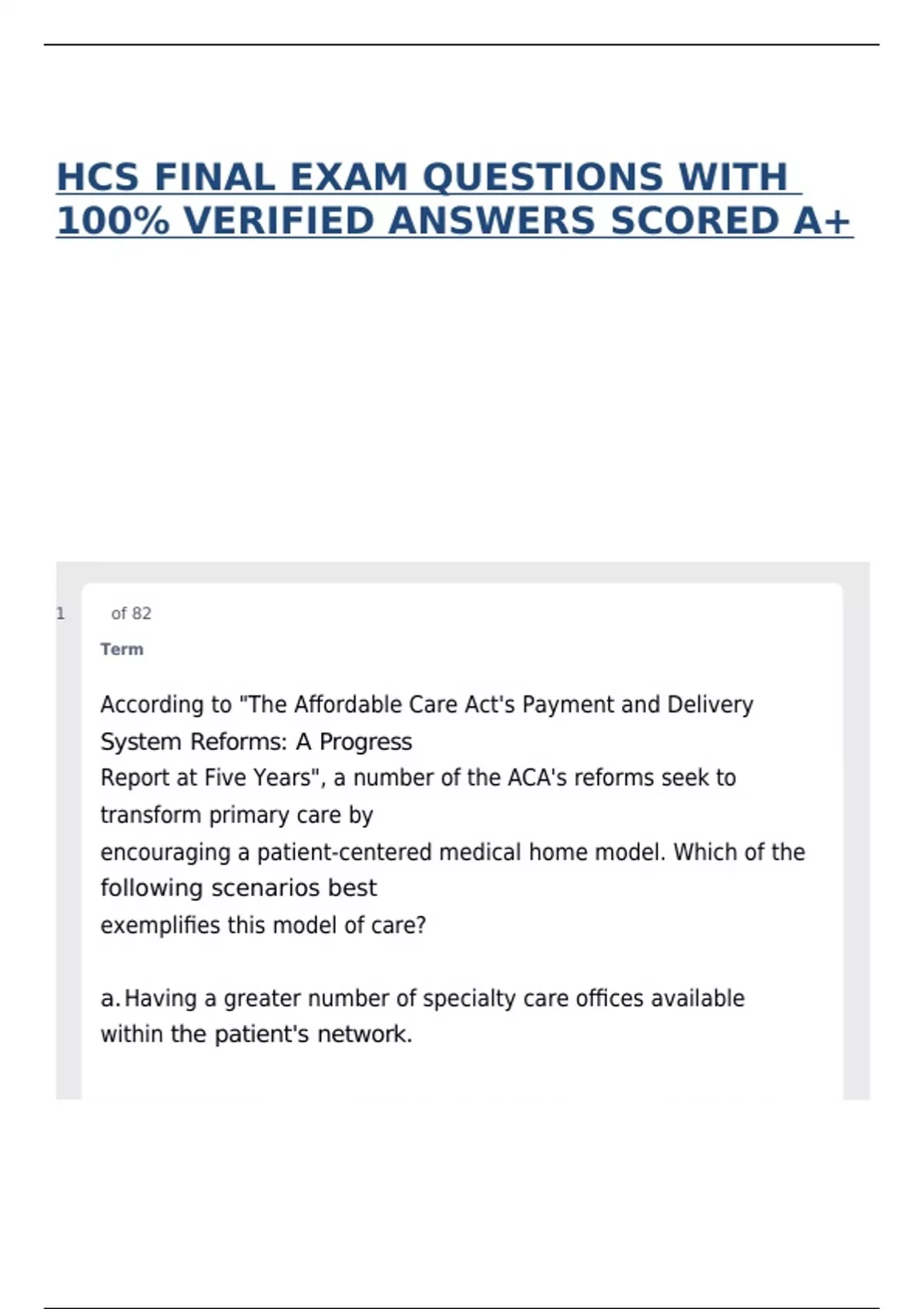 HCS FINAL EXAM QUESTIONS WITH 100% VERIFIED ANSWERS SCORED A+ - HCS ...
