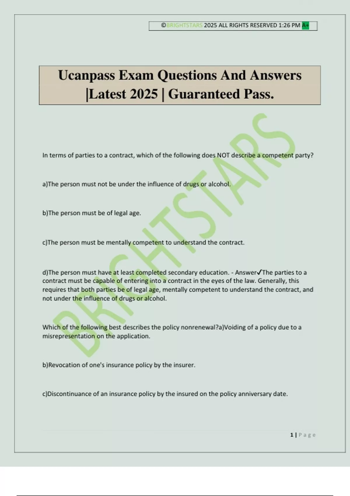 Ucanpass Exam Questions And Answers |Latest 2025 | Guaranteed Pass ...