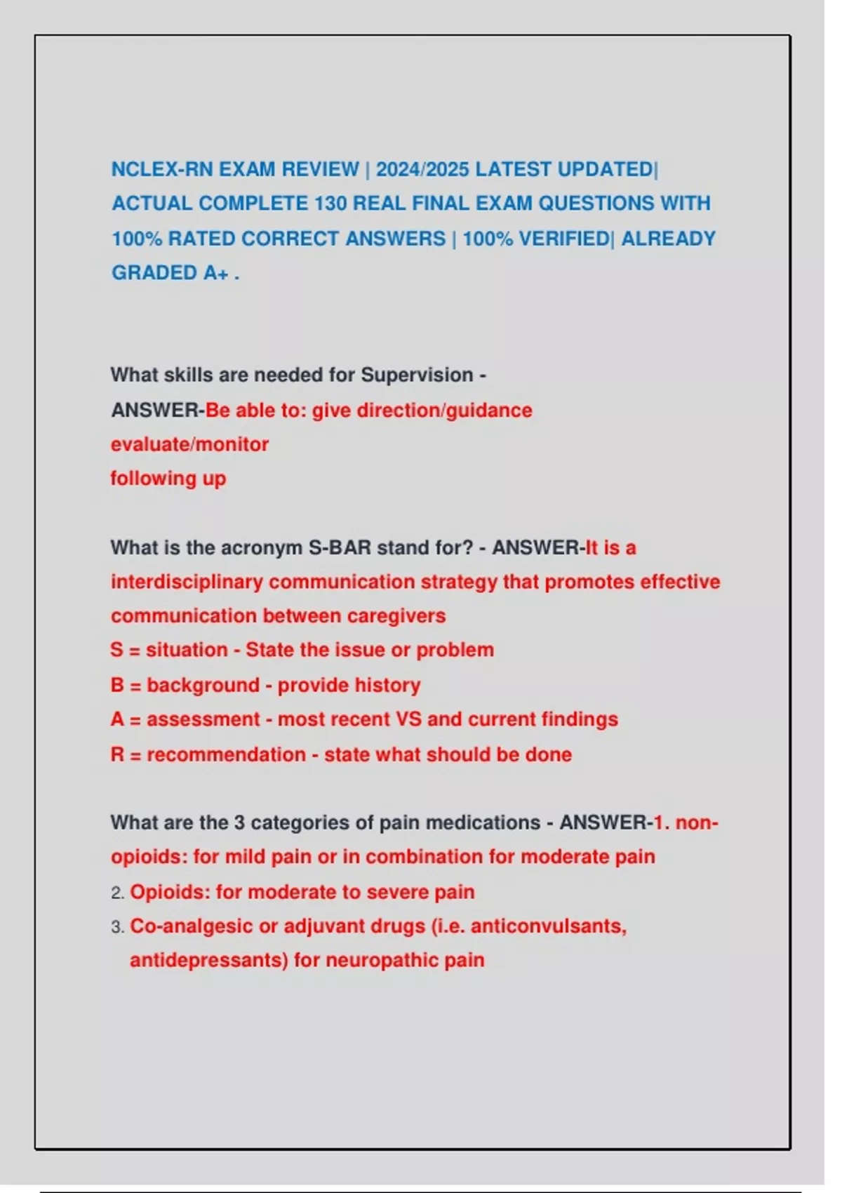 NCLEX-RN EXAM REVIEW | 2024/2025 LATEST UPDATED| ACTUAL COMPLETE 130 ...