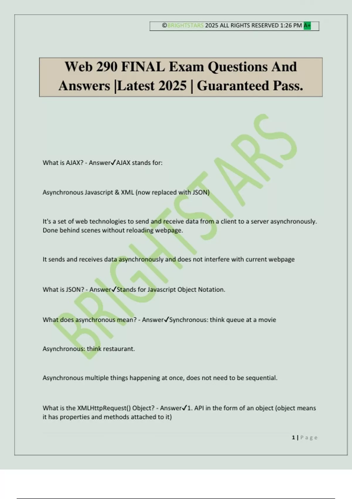 Web 290 FINAL Exam Questions And Answers |Latest 2025 | Guaranteed Pass ...