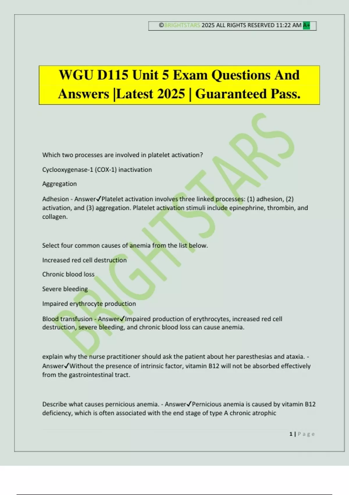 WGU D115 Unit 5 Exam Questions And Answers |Latest 2025 | Guaranteed ...