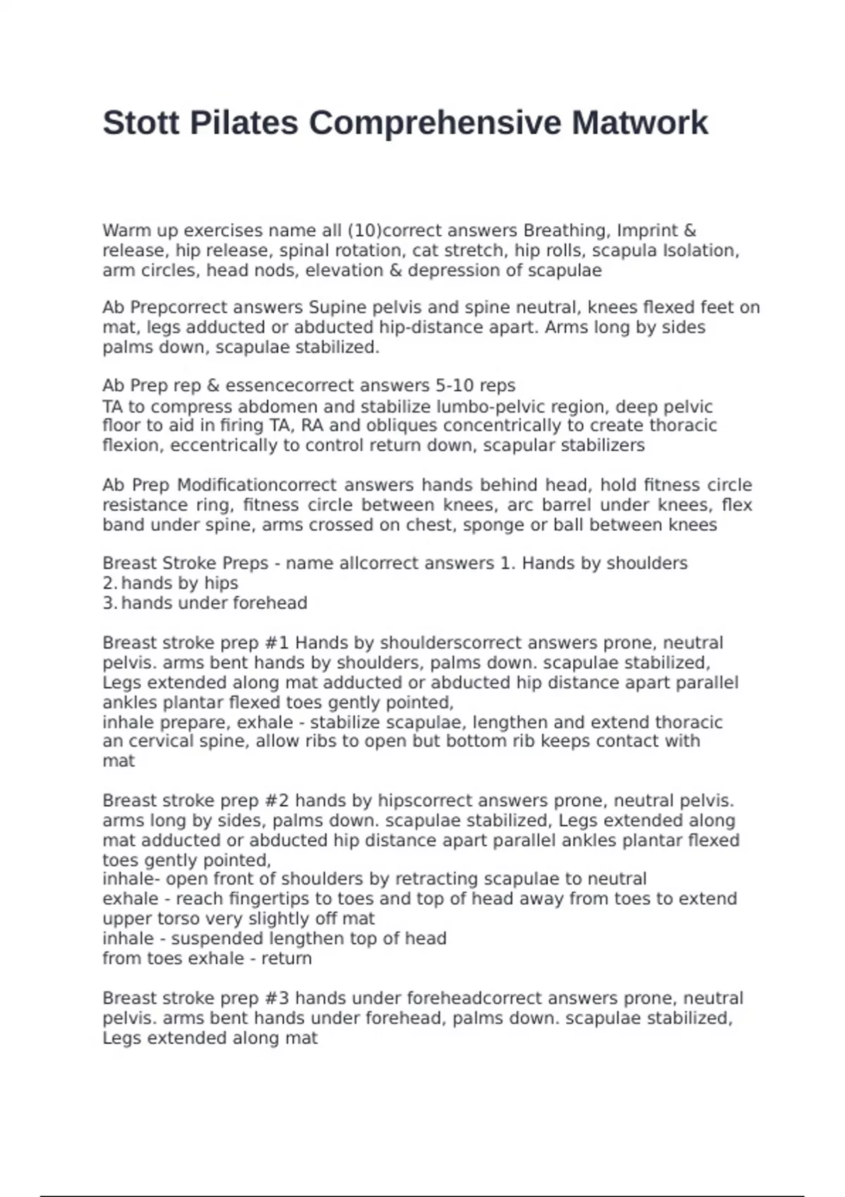 Stott Pilates Comprehensive Matwork exam with 100% correct answers 2025 ...