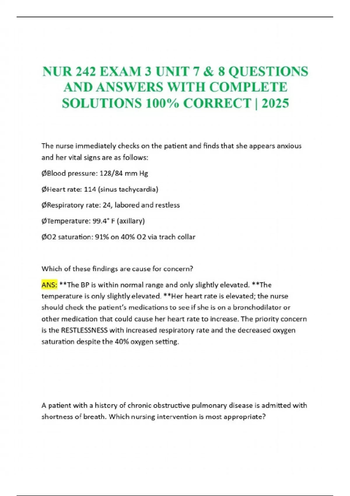 NUR 242 EXAM 3 UNIT 7 & 8 QUESTIONS AND ANSWERS WITH COMPLETE SOLUTIONS 100% CORRECT | 2025 ...