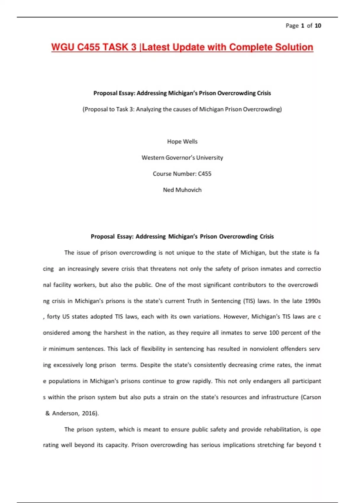 WGU C455 TASK 3 |Latest Update with Complete Solution - C455 - Stuvia US