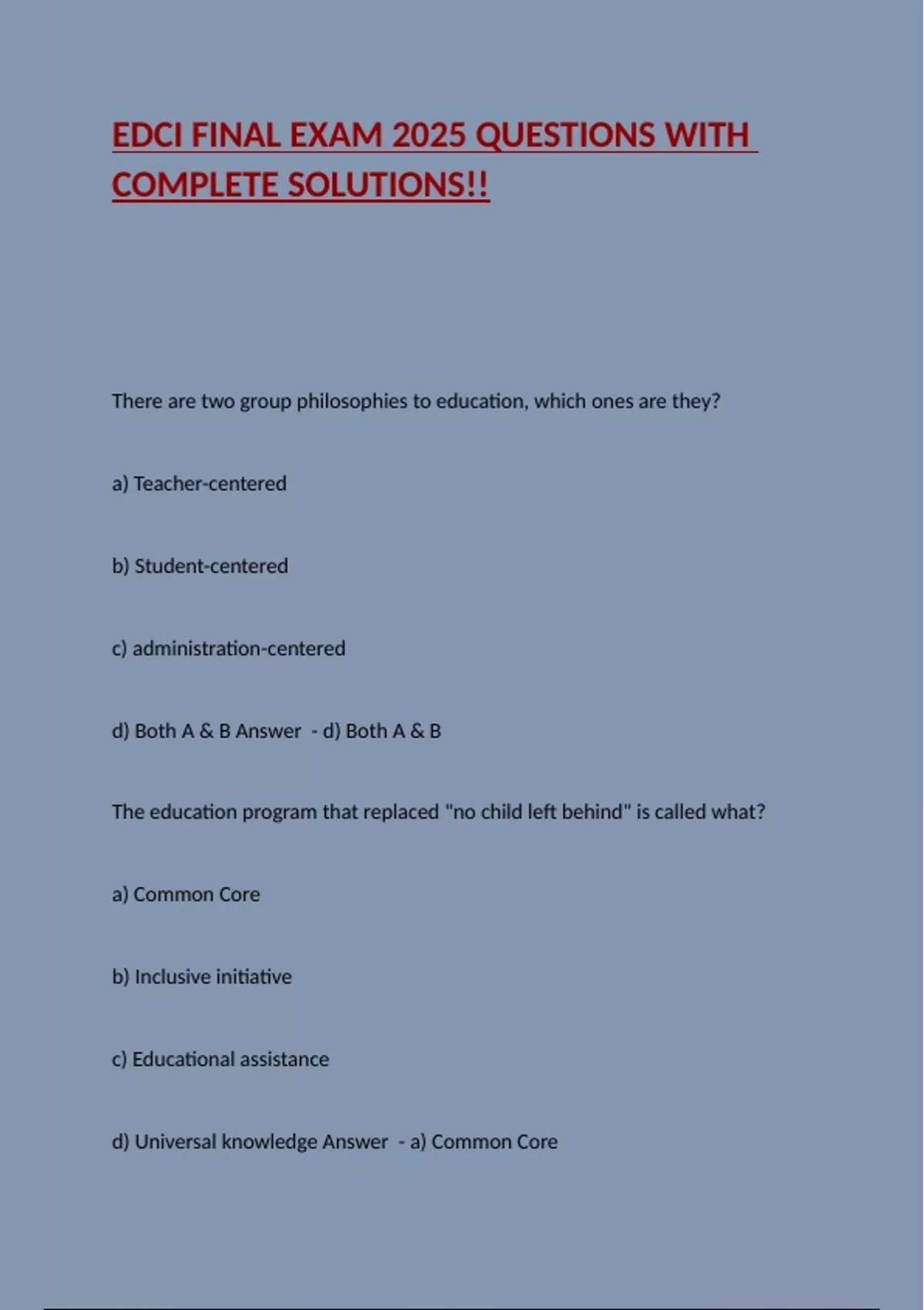 EDCI FINAL EXAM 2025 QUESTIONS WITH COMPLETE SOLUTIONS!! - EDCI - Stuvia US