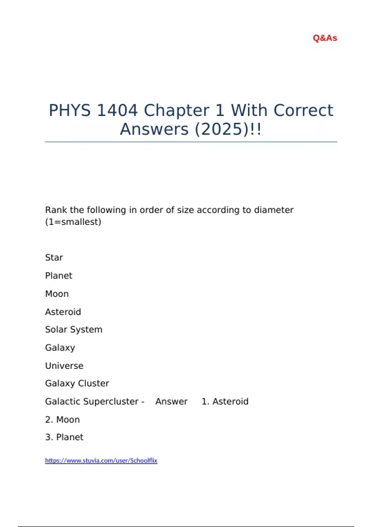 PHYS 1404 Chapter 1 With Correct Answers (2025)!! - PHYS 1404 - Stuvia US