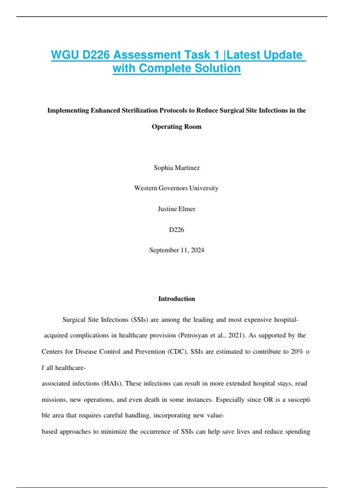 WGU D226 Assessment Task 1 |Latest Update with Complete Solution - D226 ...