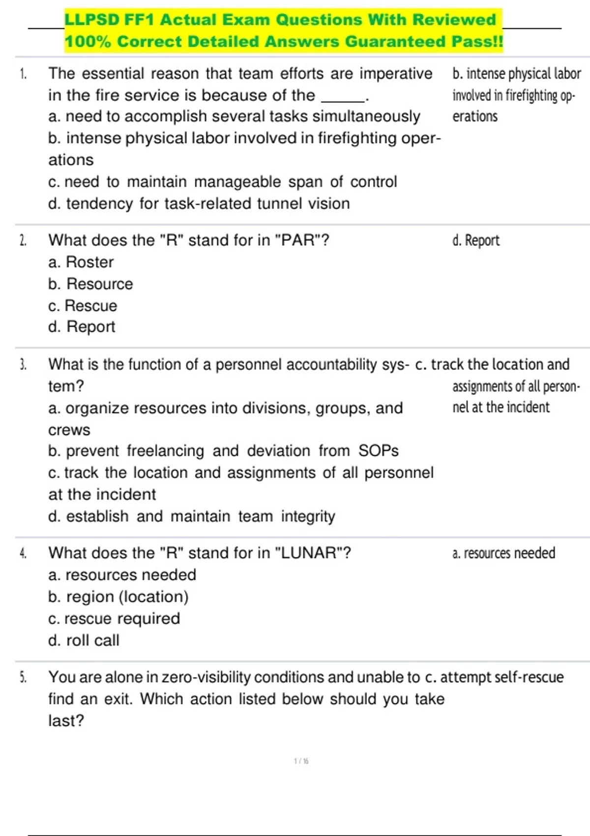 LLPSD FF1 Actual Exam Questions With Reviewed 100% Correct Detailed Answers Guaranteed Pass ...