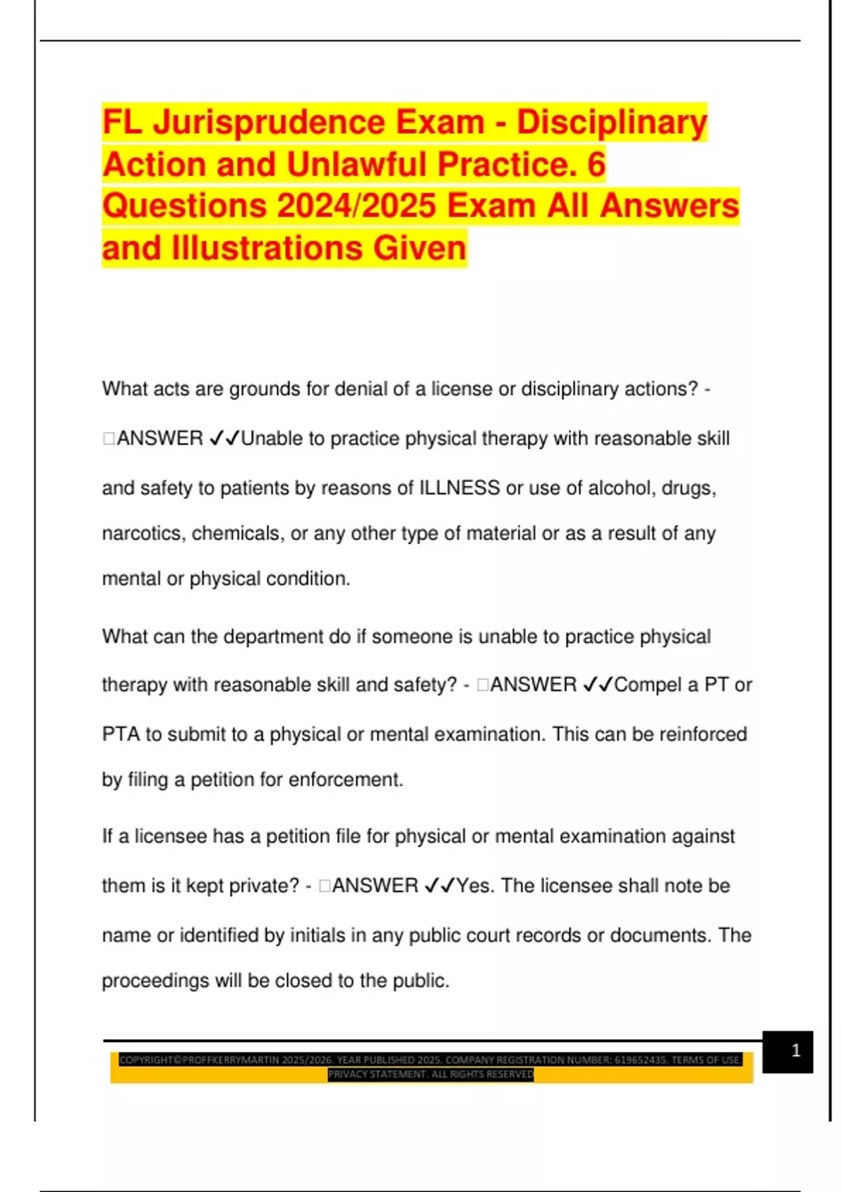 FL Jurisprudence Exam - Disciplinary Action and Unlawful Practice. 6 ...