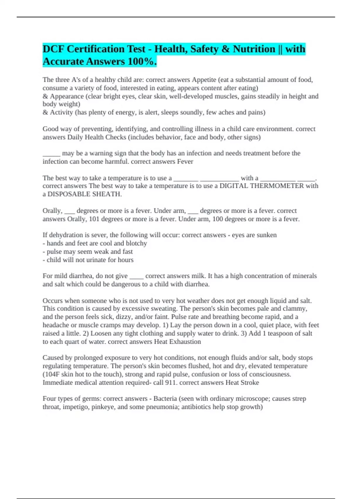 DCF Certification Test - Health, Safety & Nutrition || with Accurate ...