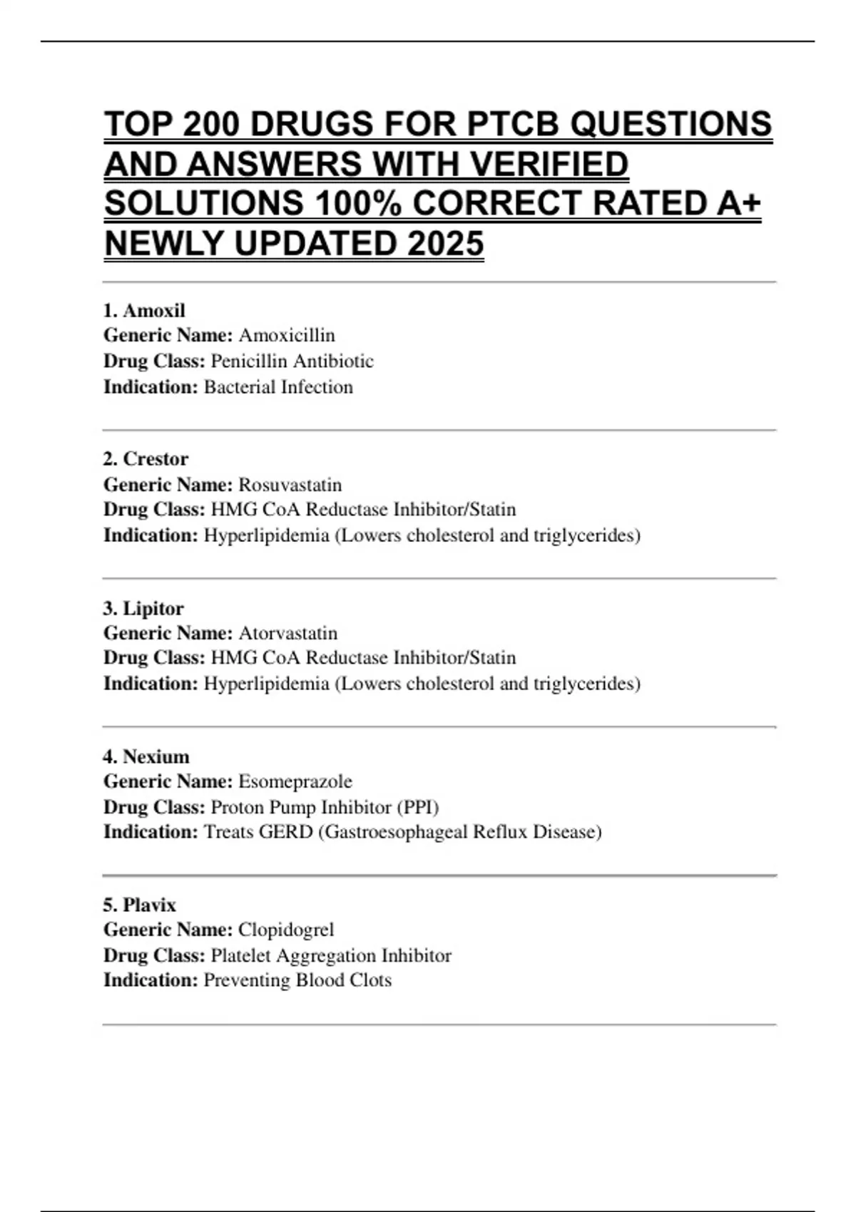 TOP 200 DRUGS FOR PTCB QUESTIONS AND ANSWERS WITH VERIFIED SOLUTIONS ...