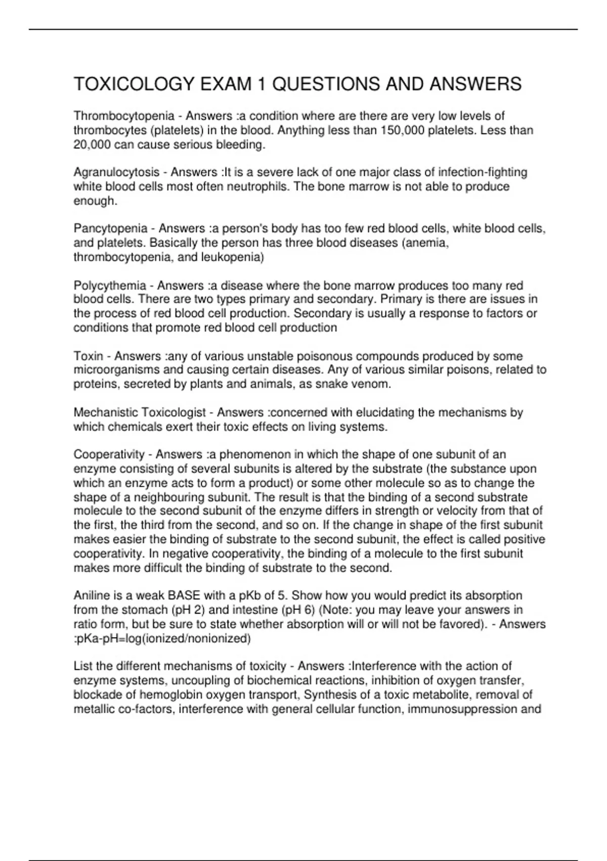 TOXICOLOGY EXAM 1 QUESTIONS AND ANSWERS - TOXICOLOGY - Stuvia US